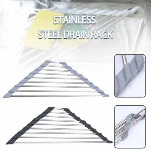 Triangle Dish Drying Rack Corner Roll Up Caddy Sponge Holder Foldable