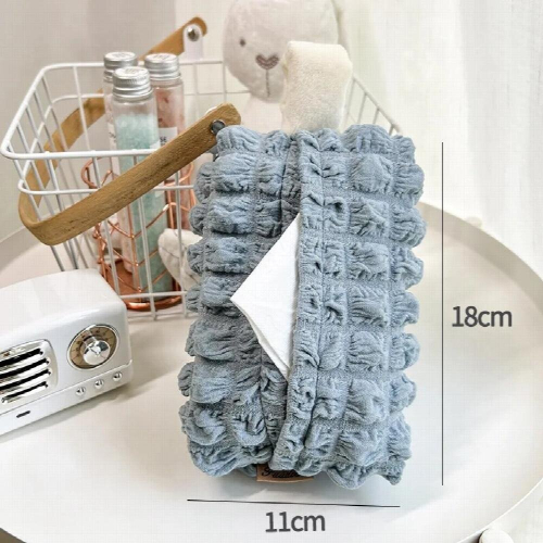 Crumpled Bubble Grid Tissue Box Soft Cream Puff Cotton Seersucker ...