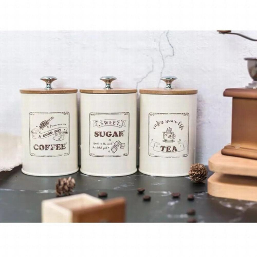 3x Retro Kitchen Storage Canisters Set with Lids for Tea Coffee Sugar ...