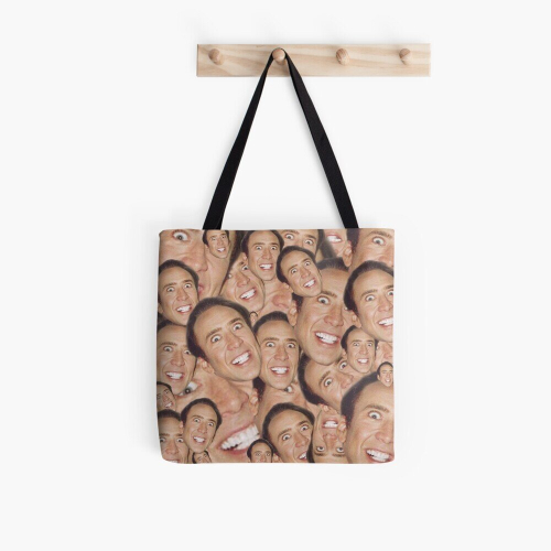 Tote Bags Nicolas Cage Face Collage Design Grocery for School Library ...