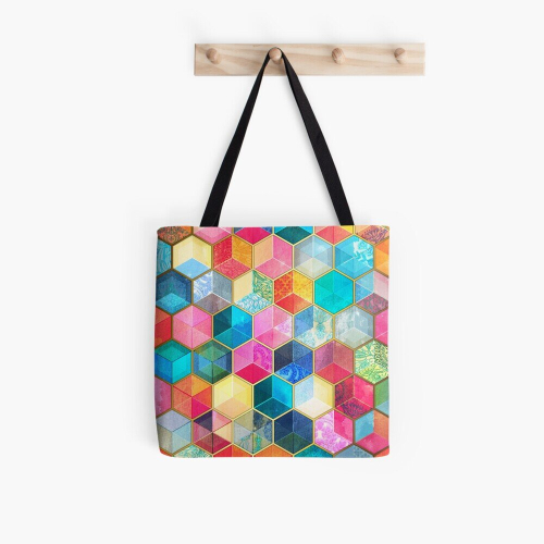Tote Bags Crystal Bohemian Honeycomb Cubes - colorful hexagon pattern ...