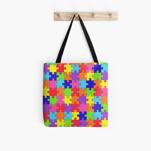 Tote Bags Colorful Jigsaw Puzzle pattern Grocery for School Library Gym ...