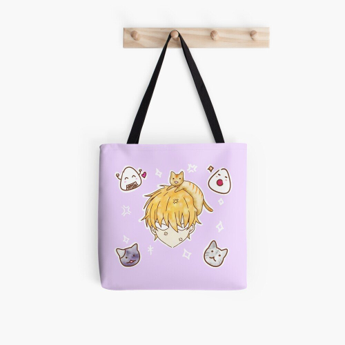 Tote Bags Kawaii chibi Kyo with happy little neko and onigiri Grocery ...