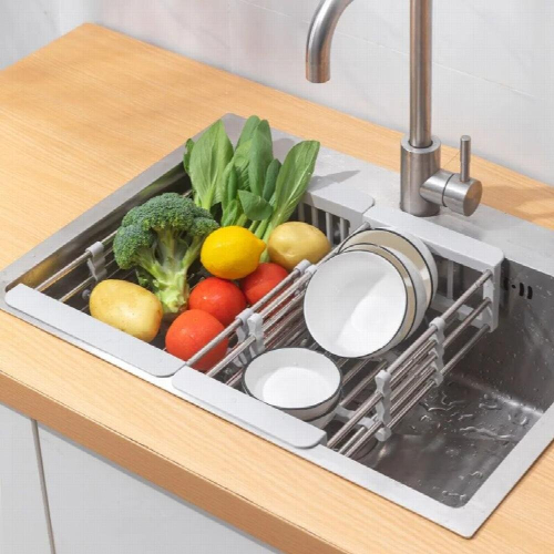 Adjustable Kitchen Stainless Steel Sink Rack Telescopic Sink Dish Rack ...