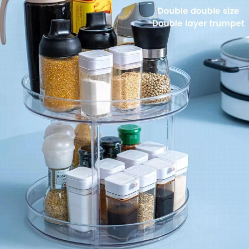 2 Tier Turnable Cabinet Organizer Clear Rotating Spice Rack Large ...