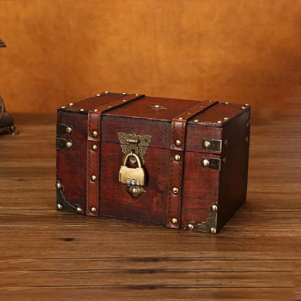 Retro Treasure Chest with Lock Vintage Wooden Storage Box Antique Style ...