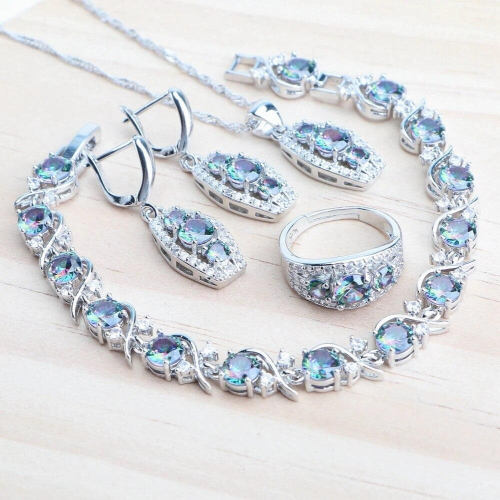 Bridal 925 Silver Jewelry Sets Magic Natural Rainbow Zircon Jewery ...