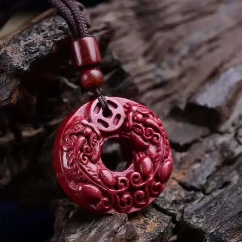 Natural Cinnabar Double pixiu pingan Buckle Pendant Carved Amulet Men ...