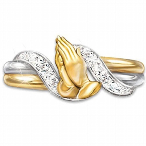 Woman Rings Gothic Diamond-Embedded Blessing Hands Pray Separation ...
