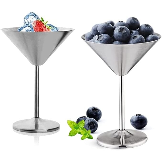 Martini Cocktail Glass Set, 2 Pcs Stainless Steel Wine Cup Goblet ...