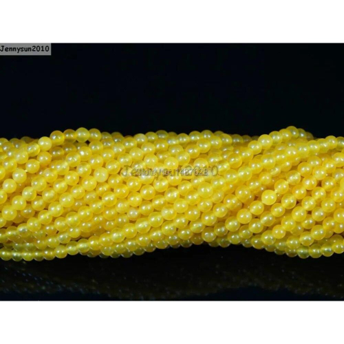 Natural Yellow Ja-de Gems Stones 3mm Smooth Round Spacer Loose Beads 15 ...