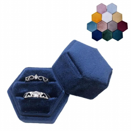 Hexagon Velvet Ring Bearer Box Gorgeous Vintage Double Ring Display ...