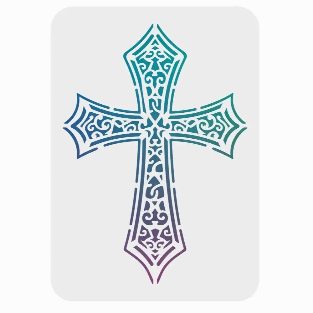 Cross Stencil A4 Size Rectangle Crucifix Painting Plastic Stencil ...
