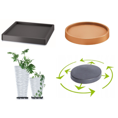 (Large Round Anthracite) Mobile Planter Saucer Flower Pot with Wheels ...