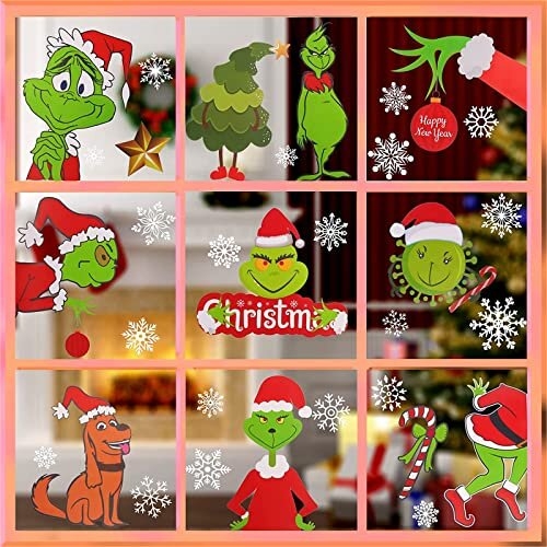 BEE&FLOWER Christmas Window Stickers 88PCS 8 Sheets Grinch Window ...