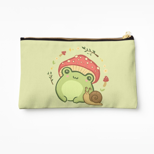 Makeup Bag Super Cute Kawaii Frog With Toadstool Mushroom Hat Snail