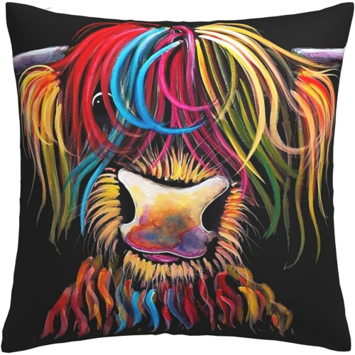 Rainbow Highland Cow Cushion Covers 45 X 45 Cm Square Throw Pillowcases ...
