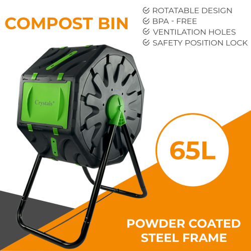 65L Garden Compost Bin, Barrel Rotating Composter with Steel Legs and ...