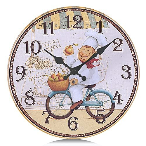 Lafocuse Retro Yellow Kitchen Wall Clock Chef Silent Non Ticking Quartz ...