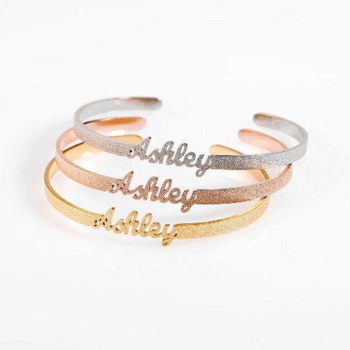 Personalized Stainless Steel Frosted and Gilded Name Bangle ,Family Lover Nameplate Faith Letter ...