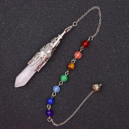Natural Stone Hexagonal Prism Pyramid Dowsing Pendulum Quartz Crystal Reiki Healing Pendule ...