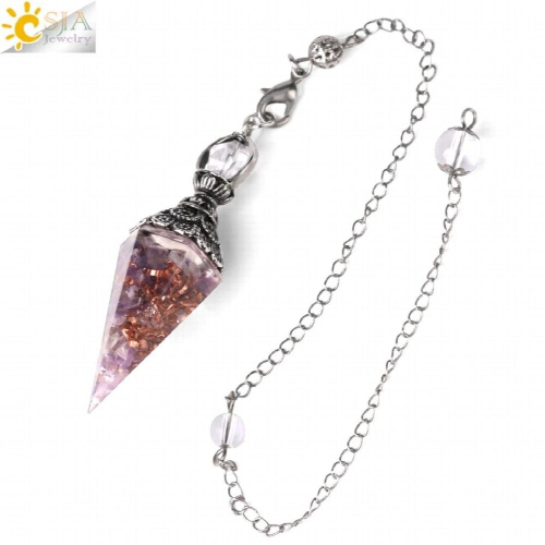 CSJA Antique Pendulum for Divination Crystal Quartz Pendant Healing Pendulums Cone Natural Stone ...