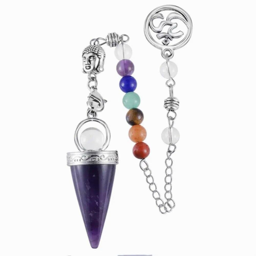 Natural Gem Stone Cone Shape Pendulum Buddha Head Yoga 3D Chakra Chain ...