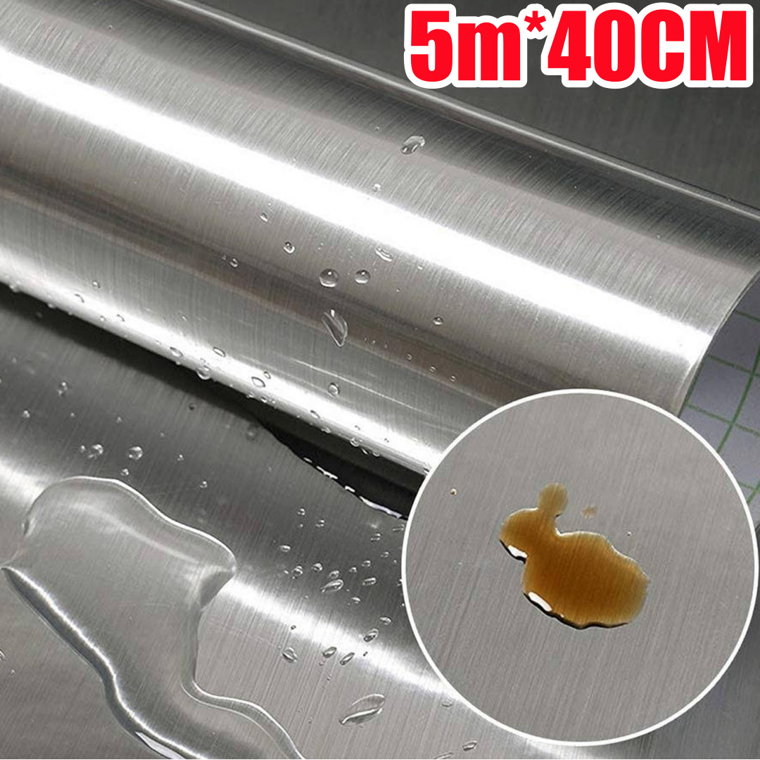 40cm x 5m Adhesive Film Silver Metallic Shiny Brushed Stainless Steel ...