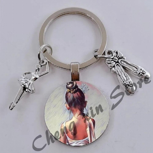 DIY ballerina keychain glass convex ballerina girl painting dancing ...