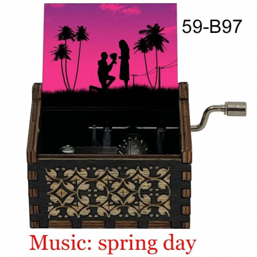 Singer Song Theme Spring Music Box Wooden Hand Crank Print Text Fans ...