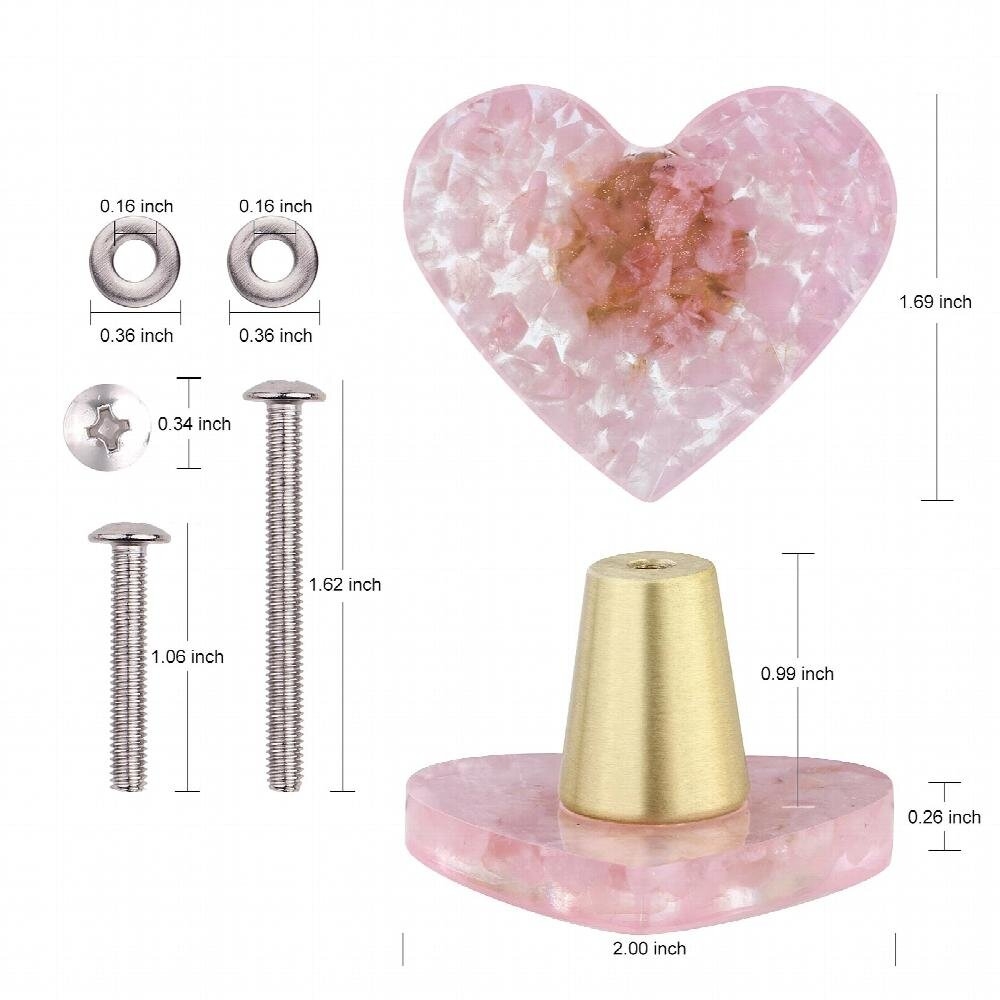Lovely Heart Shape Crystal Stone Drawer Knobs With Screws Resin Gravels ...
