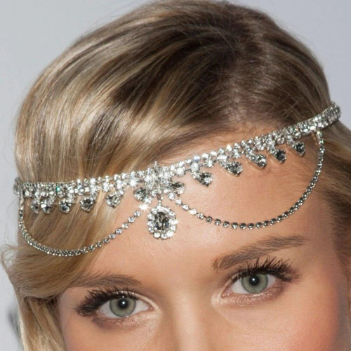 Multilayer Rhinestone Drops Head Chain Forehead Headband Indian African ...