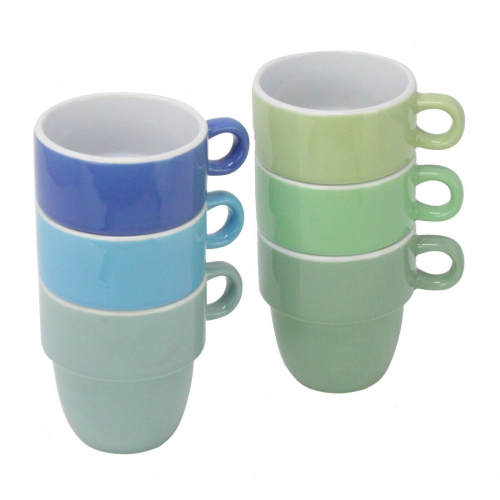 Set Of 6 Coloured Mug Set Stacking Mugs Multi Mugs 200ml Cup Set Coffee ...