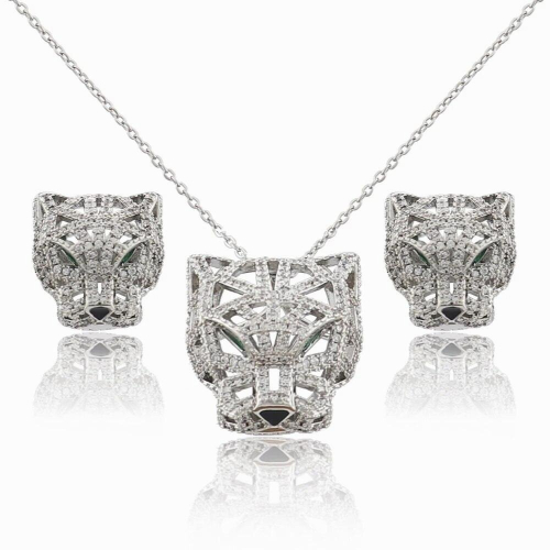 animal leopard head shape green eyes full of Zircon Pendant with ...