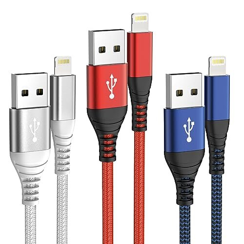 IDISON USB to Lightning Cable 2m 3Pack,MFi Certified iPhone Charger,Multi-color Nylon Braided ...