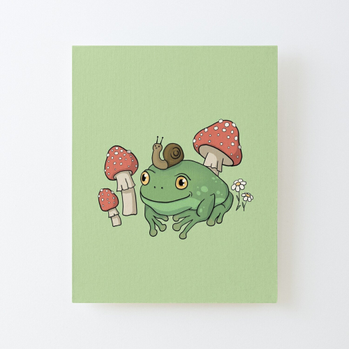 Canvas Print Only Frog with Snail Hat in Mushroom Forest: Cottagecore ...