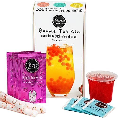 Fruit Bubble Tea Kit Gift Box | 3 Servings | Set includes Passion Fruit Syrup, Strawberry ...