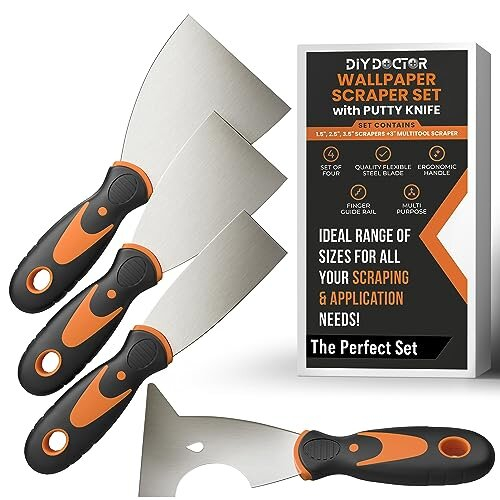 DIY Doctor - 4 Piece Wallpaper Scraper Tool Set - 3 Wallpaper Strippers ...