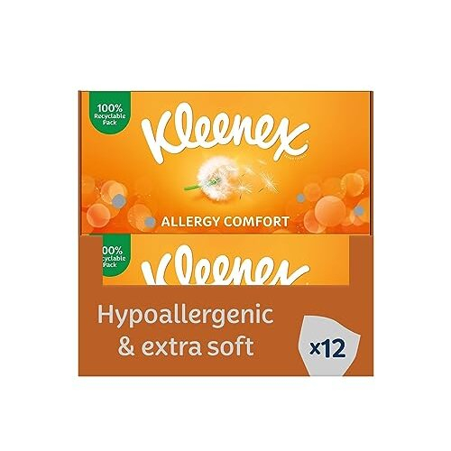 Kleenex Allergy Comfort Tissues - Pack of 12 Tissue Boxes- Hayfever ...
