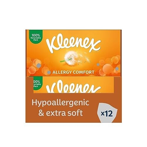 Kleenex Allergy Comfort Tissues - Pack of 12 Tissue Boxes- Hayfever ...