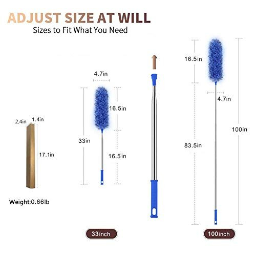 Feather Duster Extendable with Stainless Steel Extension Pole, 100 ...