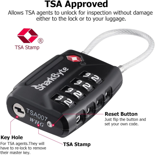 SharkByte TSA Suitcase Locks - 4-Dial Security Travel Combination ...