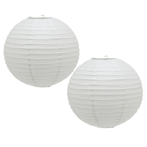 Pack of 2 x 30cm Round White Paper Light Shade Lantern | Classic Bamboo ...