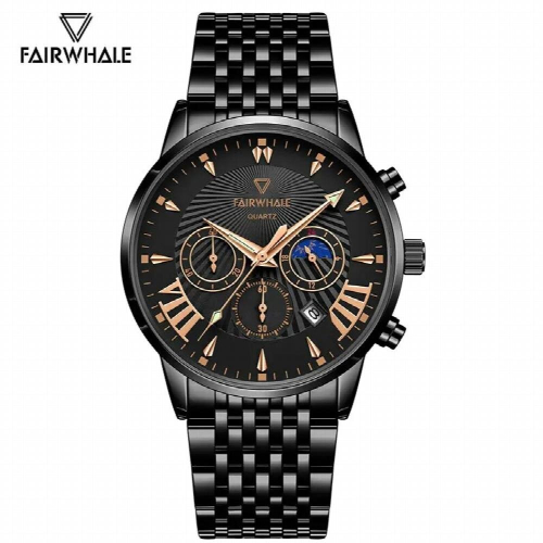 MARK Silver Quartz Watch for Men Multifunction Sub-Dials Moon Phase ...