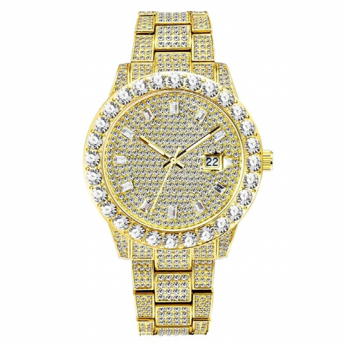 Hip Hop Bling Iced Out Silver Two Tone Stainless Steel Watch Date ...