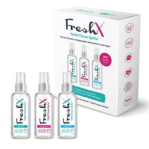 FreshX Toilet Paper Spray Pack of 3 x 50ml Bottles | Coconut, Aloe Vera & Unfragranced | Tissue ...
