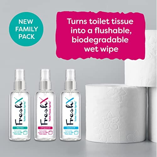 FreshX Toilet Paper Spray Pack of 3 x 50ml Bottles | Coconut, Aloe Vera & Unfragranced | Tissue ...