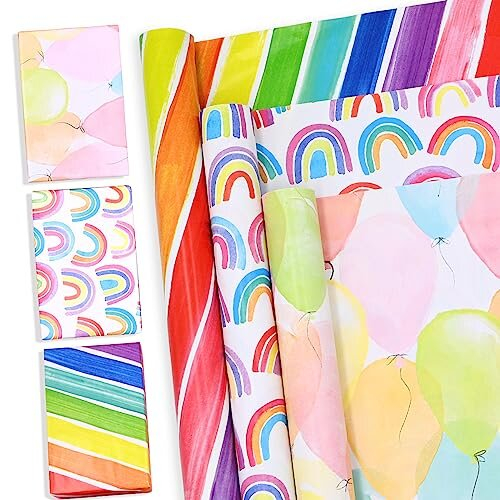 OTMVicor Multicolor Wrapping Paper Roll, 3 Different Design Gift ...
