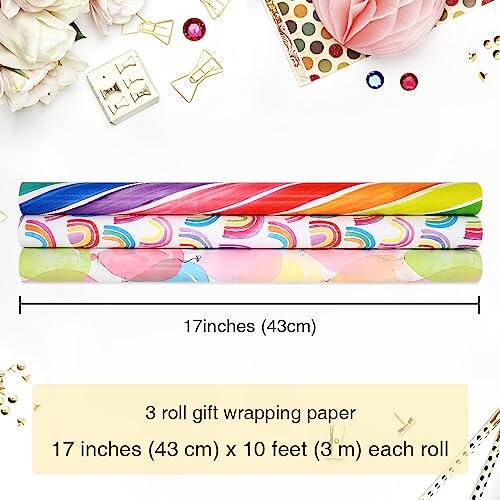 OTMVicor Multicolor Wrapping Paper Roll, 3 Different Design Gift ...