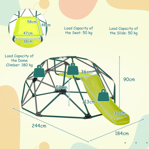 8FT Dome Climber Kids Toddler Climbing Frame With Slide Geometric ...